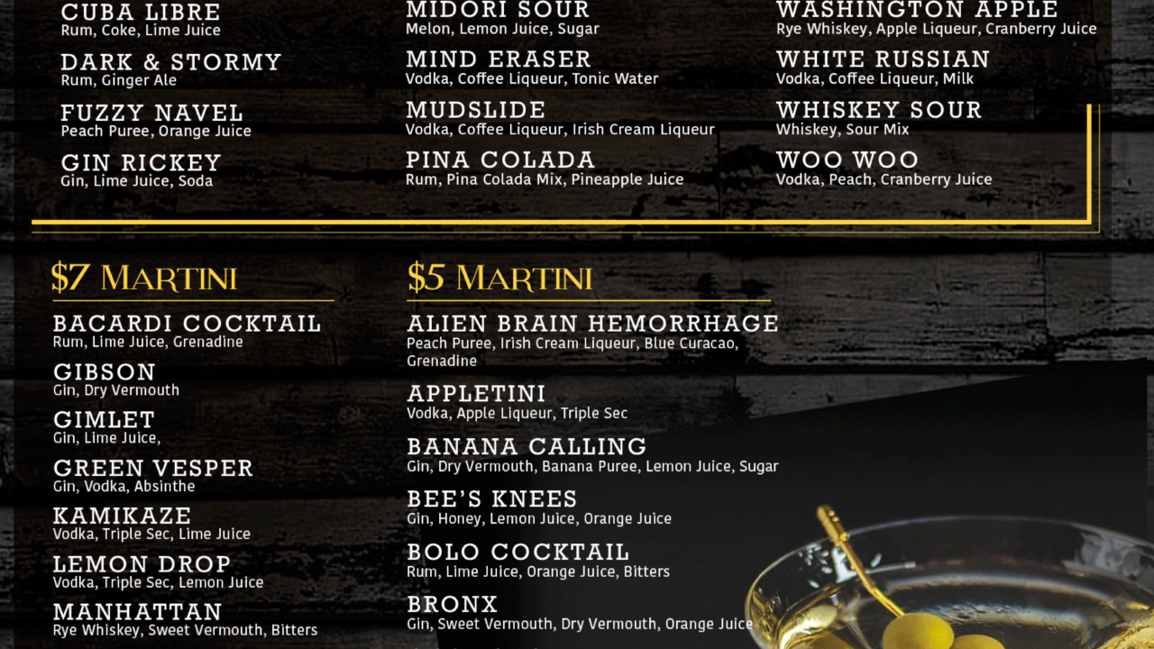 Bar Menu | Tumbleweed’s Steakhouse